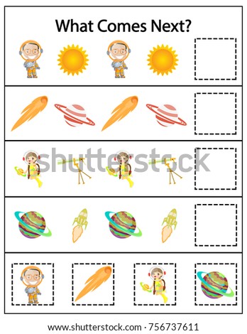 What Comes Next Kindergarten Worksheet Kids Stock Vector (Royalty Free ...