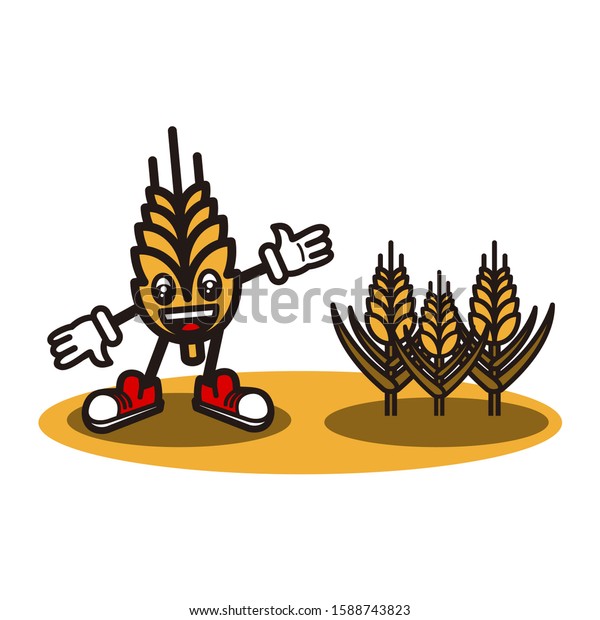 Wheat Cartoon Character Vector Illustration Growing Stock Vector ...