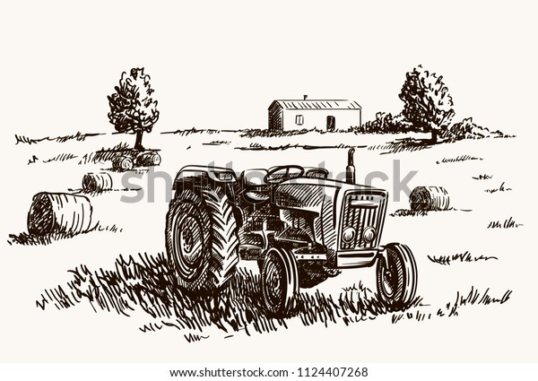 Wheel Agricultural Tractor Vector Sketch On Stock Vector (Royalty Free ...