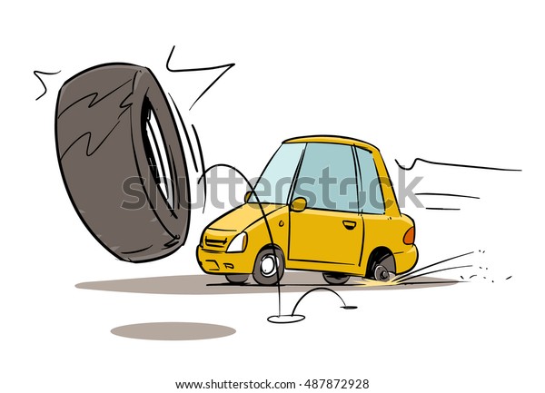 Wheel Falls Off On Road Cartoon Stock Vector (Royalty Free) 487872928 ...