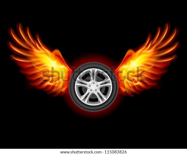 Wheel Fire Wings Illustration On Black Stock Vector (Royalty Free ...