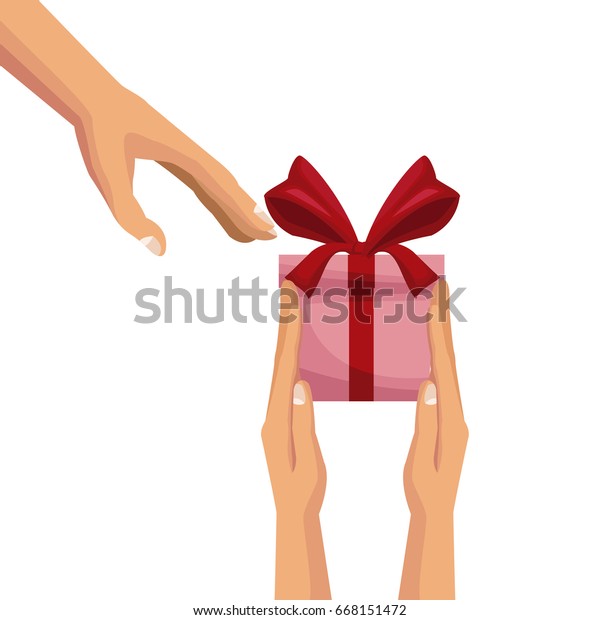 White Background Colorful Hands Giving Gift Stock Vector (Royalty Free ...