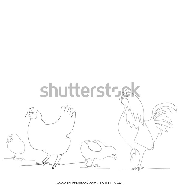 White Background Continuous Line Drawing Chickens Stock Vector (Royalty ...