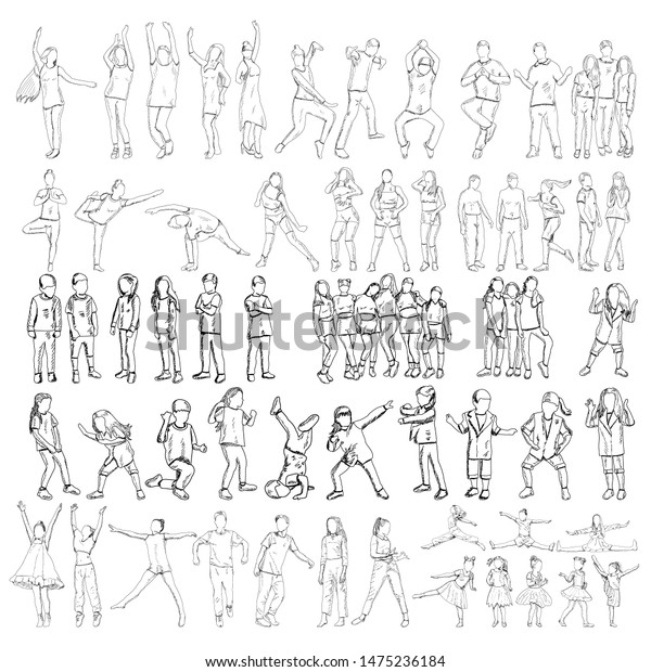 White Background Sketch People Dance Set Stock Vector (Royalty Free ...