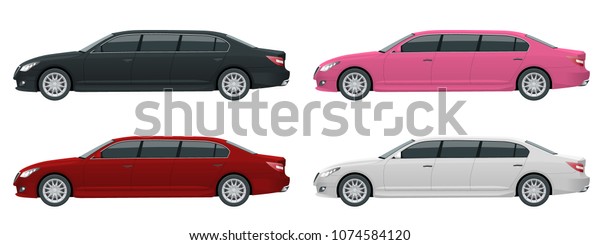 White Black Red Pink Limousines Isolated Stock Vector (Royalty Free ...
