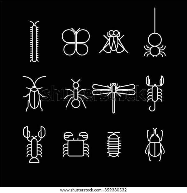 White Bug Icons Isolated On Black Stock Vector (Royalty Free) 359380532 ...