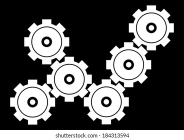 White Cogs On Black Background Stock Illustration 184313045