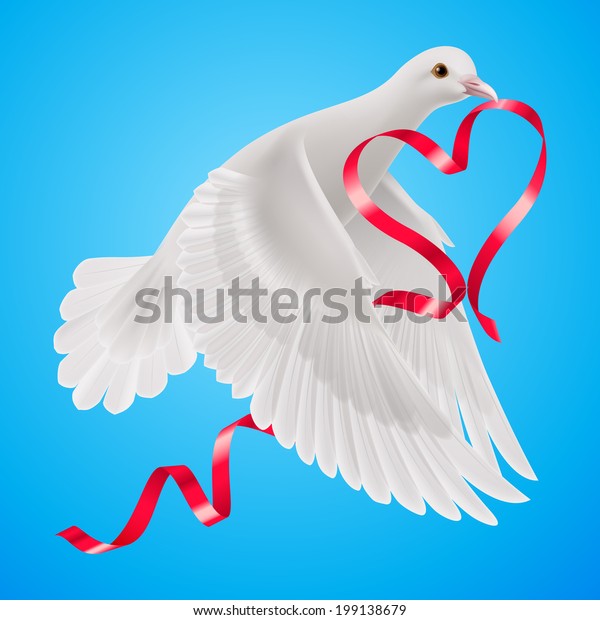White Dove Red Ribbon Blue Background Stock Vector (Royalty Free ...