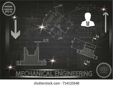 White Drawing On Black Background Engineering Stock Vector (Royalty ...