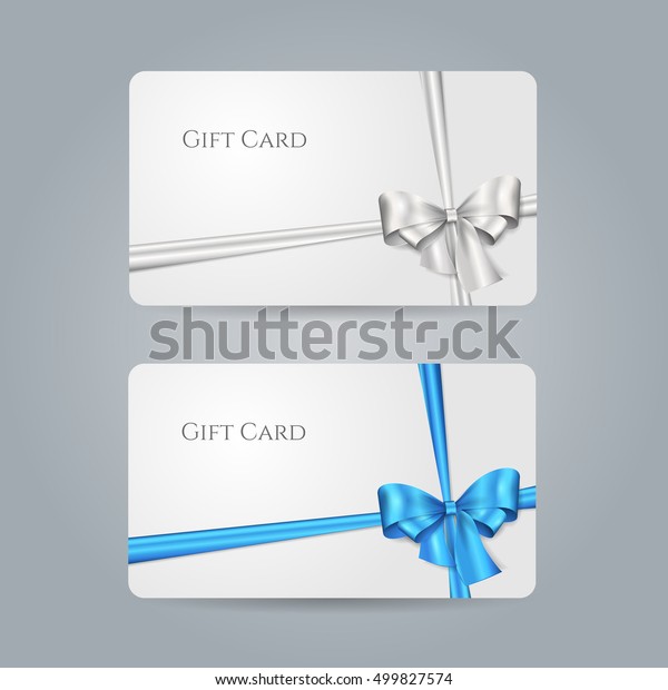 White Gift Card Blue Silver Bow Stock Vector (Royalty Free) 499827574