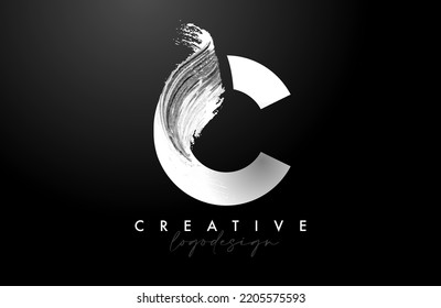 White Letter C Logo Brush Stroke Stock Vector (Royalty Free) 2205575593 ...