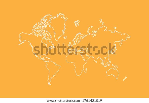 White Outline World Map Yellow Background Stock Vector (Royalty Free ...