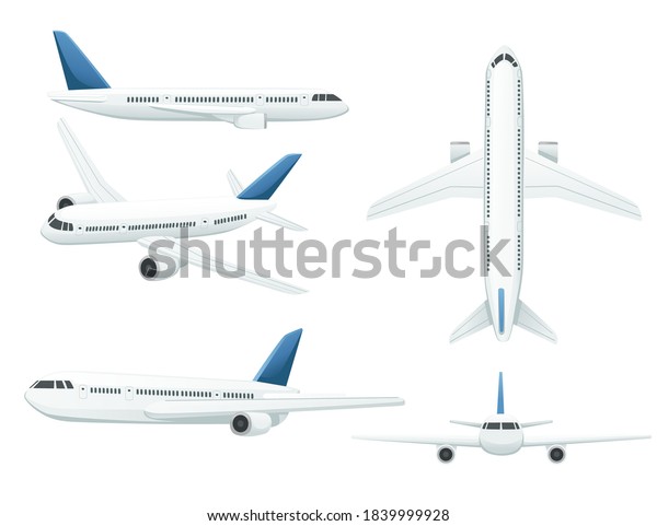 White Passenger Airplane Profile Front Top Stock Vector (Royalty Free ...