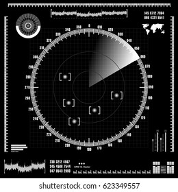 White Radar Screen On Black Background Stock Vector (Royalty Free ...