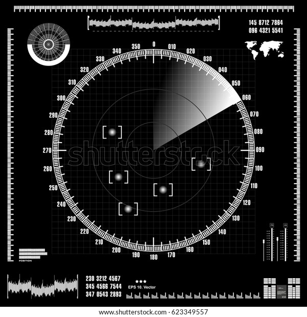 White Radar Screen On Black Background Stock Vector (Royalty Free ...