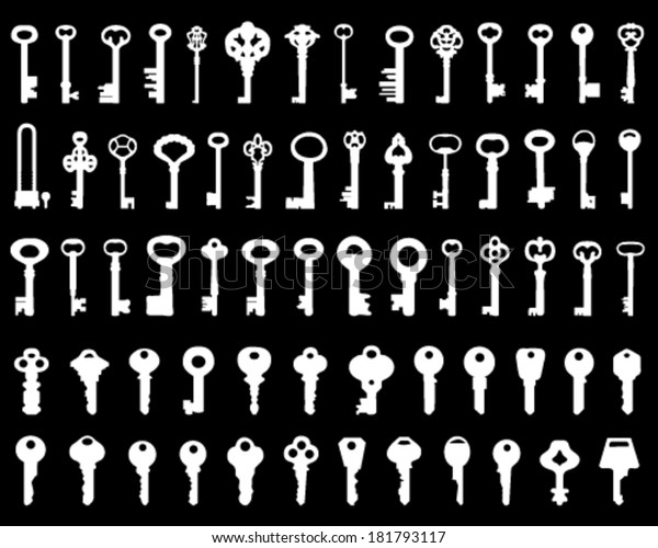White Silhouettes Keys On Black Background Stock Vector (Royalty Free ...