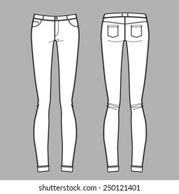 White Slim Jeans Isolated Front Back Stock Vector (Royalty Free ...