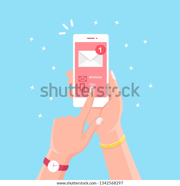 White Smartphone Message Notification On Screen Stock Vector (Royalty ...