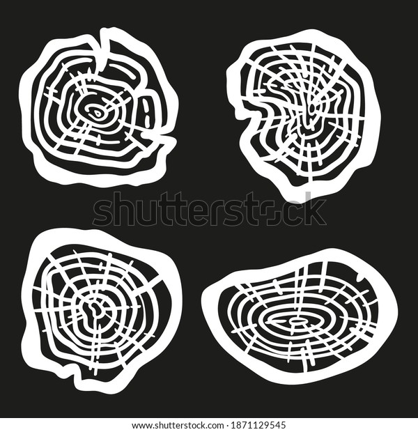 White Tree Rings On Black Set Stock Vector (Royalty Free) 1871129545 ...