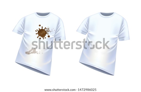 White t-shirt with spots of dirt, vector illustration. Clean and dirty ...
