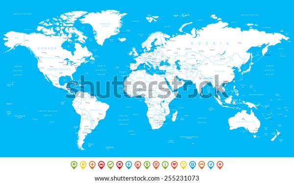 White World Map Navigation Icons Illustration Stock Vector (Royalty ...
