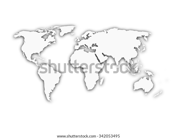 White world map with shadow silhouette. Looks like map cut from paper ...
