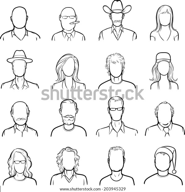 Whiteboard Drawing Anonymous Faces Big Collection Stock Vector (Royalty ...