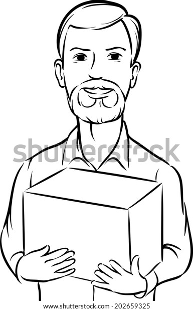 Whiteboard Drawing Bearded Delivery Man Box Stock Vector (Royalty Free ...