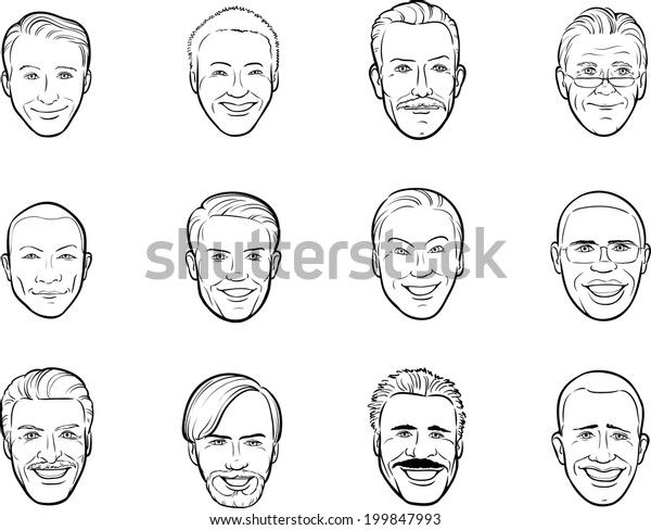 Whiteboard Drawing Cartoon Avatar Smiling Men Stock Vector (Royalty ...