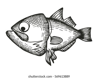 Whiting Fish Cartoon Sketch Vector Illustration: เวกเตอร์สต็อก (ปลอดค่า ...