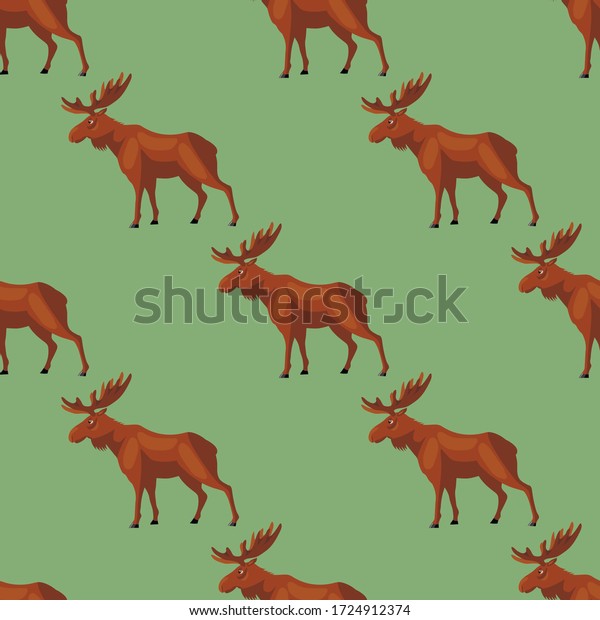 Wild Animal Moose Seamless Pattern On Stock Vector (Royalty Free ...