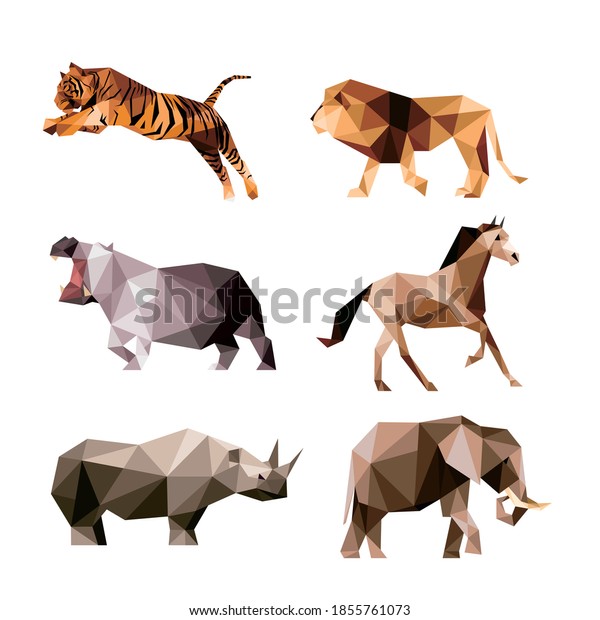 Wild Animal Set Polygonal Low Poly: เวกเตอร์สต็อก (ปลอดค่าลิขสิทธิ์ ...