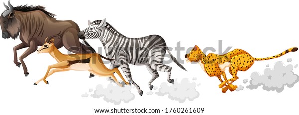 Wild Animals Group Running Cartoon Style Stock Vector (Royalty Free ...