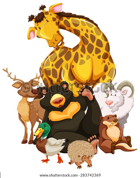 Wild Animals Looking Happy Together Stock Vector (Royalty Free ...