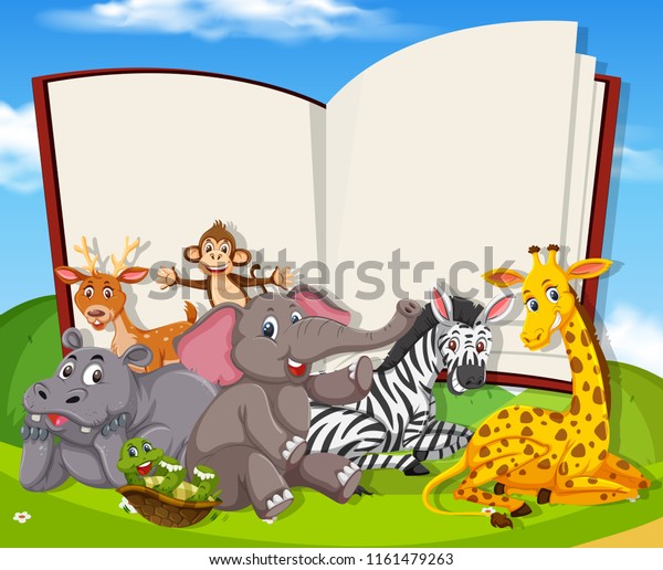 Wild Animals On Blank Book Template Stock Vector (Royalty Free ...