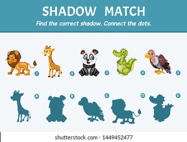 Wild Animals Set Find Correct Shadow Stock Vector (Royalty Free ...