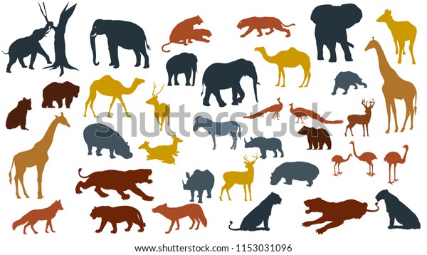 Wild Animals Set Silhouette Stock Vector (Royalty Free) 1153031096 ...