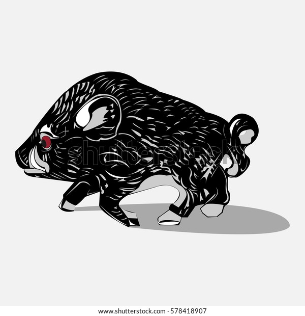 Wild Black Boar Red Eyevector Illustration Stock Vector (Royalty Free ...