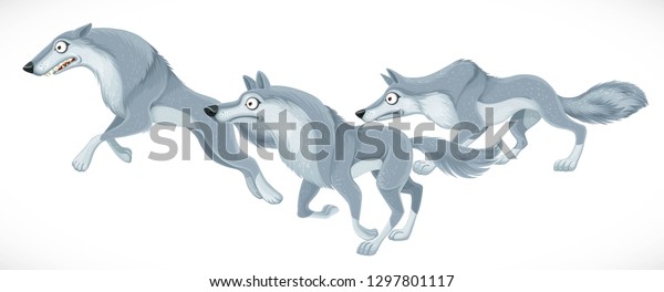 Wild Cartoon Hunting Wolves Run Forward Stock Vector (Royalty Free ...