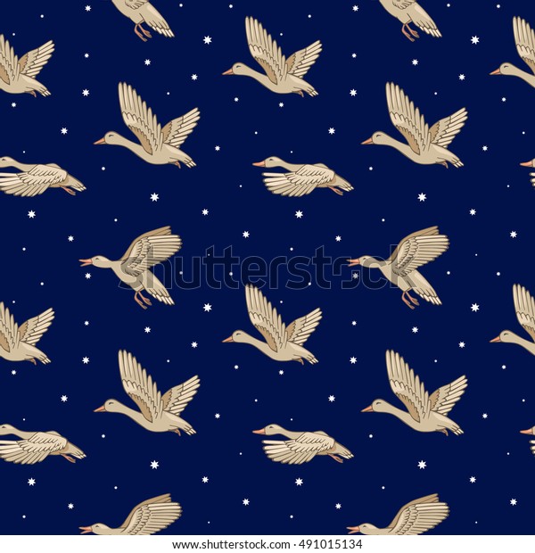 Wild Ducks Flying Among Night Sky Stock Vector (Royalty Free) 491015134