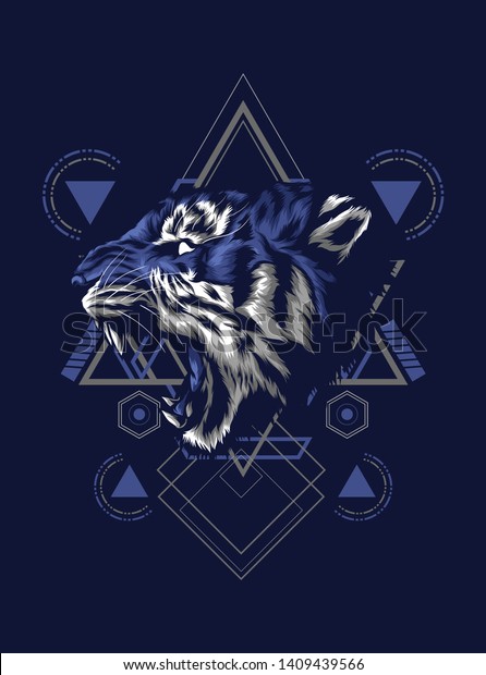 Wild Tiger Roaring Sacred Geometry Pattern Stock Vector (Royalty Free ...