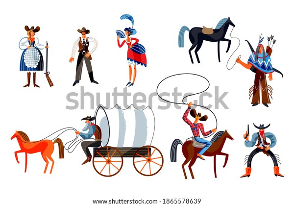 Wild West Characters Set Western American Stock Vector (Royalty Free ...