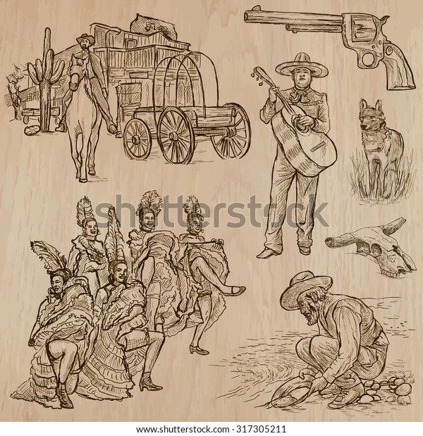 Wild West Collection Hand Drawn Vector Stock Vector (Royalty Free ...