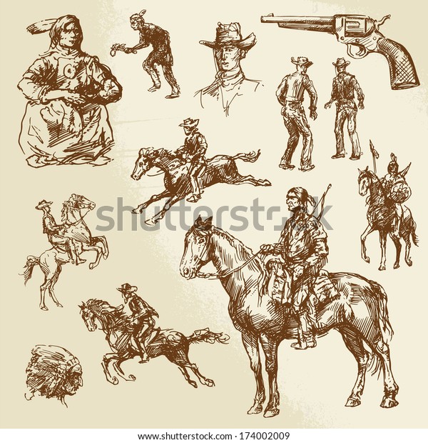 Wild West Hand Drawn Collection Stock Vector (Royalty Free) 174002009 ...