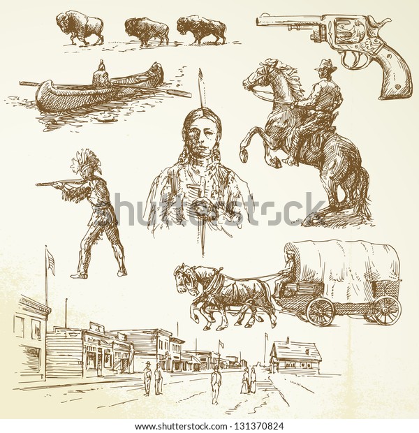 Wild West Hand Drawn Set Stock Vector (Royalty Free) 131370824 ...
