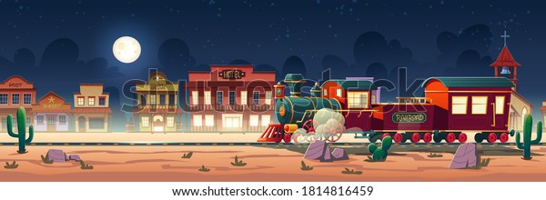 Wild West Steam Train Night Western Stock Vector (Royalty Free ...