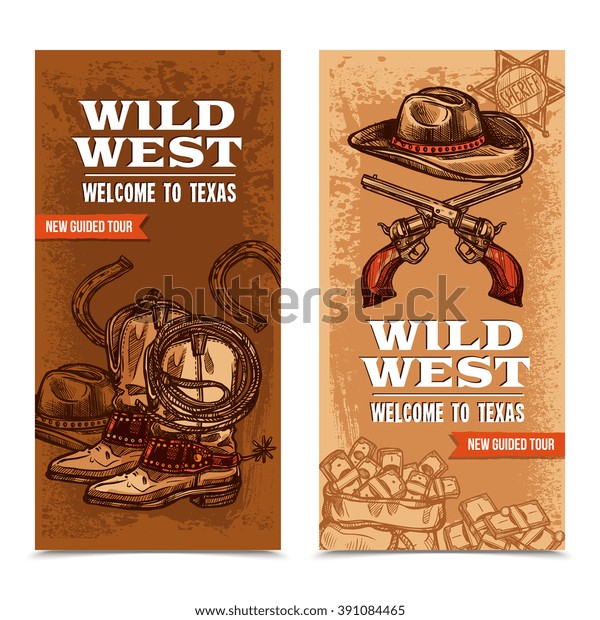 Wild West Vertical Banners Cowboy Accessories Stock Vector (Royalty ...