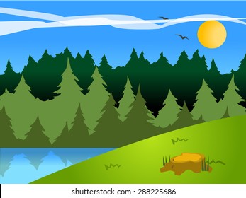 Wilderness Forest Landscape Vector Illustration Background Stock Vector ...