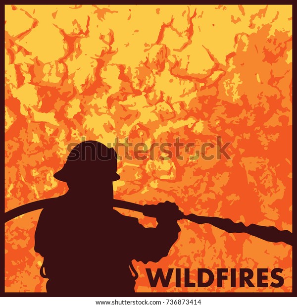 Wildfires Firefighter Action Vector Illustration Stock Vector (Royalty ...