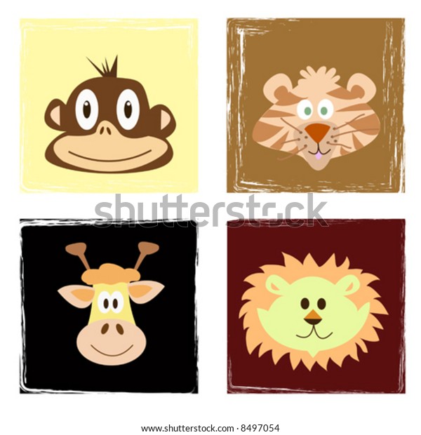Wildlife Simple Monkey Tiger Lion Giraffe Stock Vector (Royalty Free ...